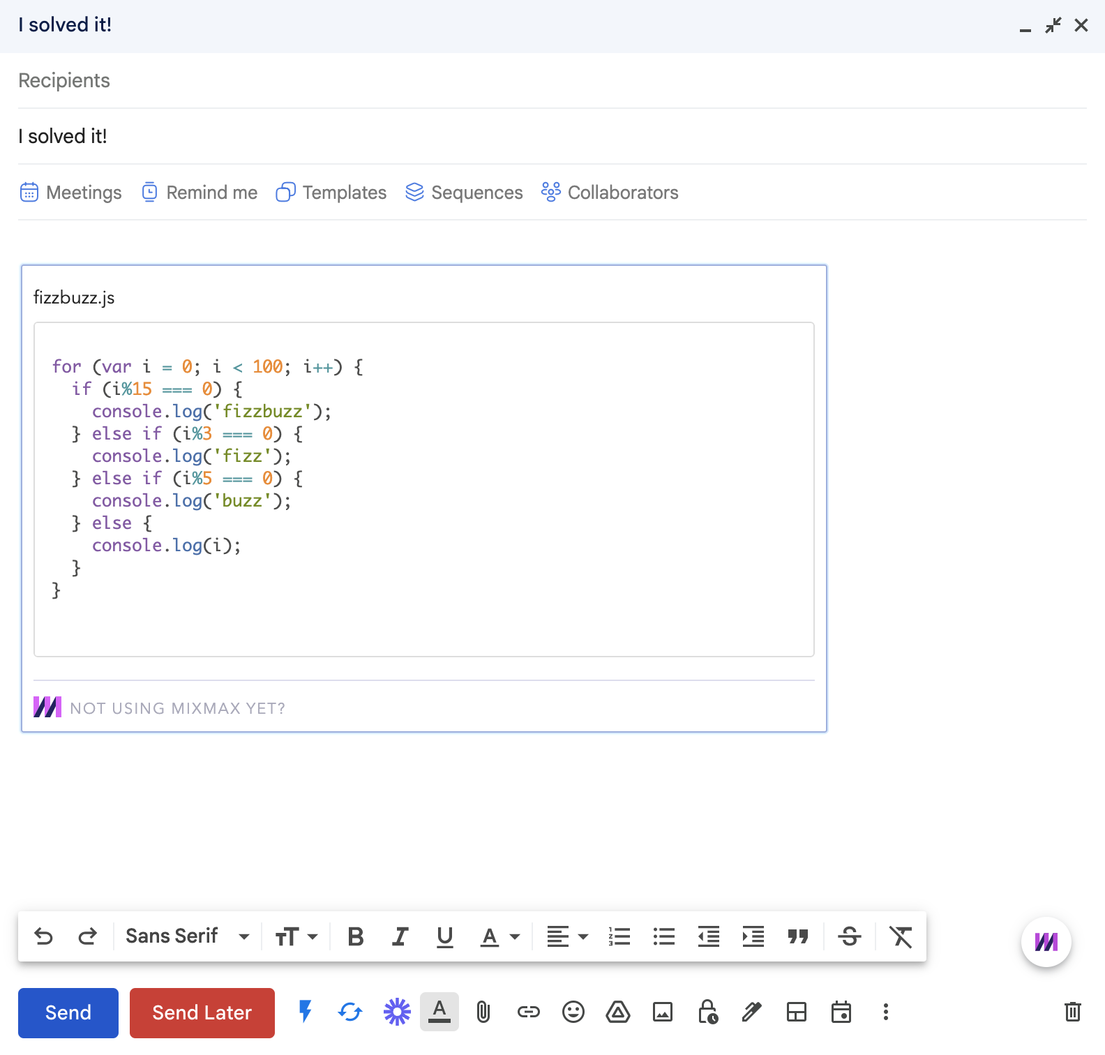 How to Write and Send Code Block in Gmail | Mixmax