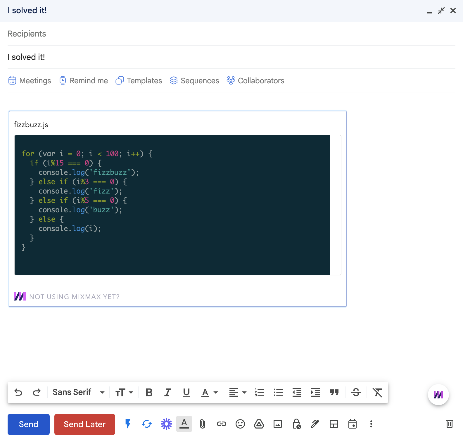 How to Write and Send Code Block in Gmail | Mixmax